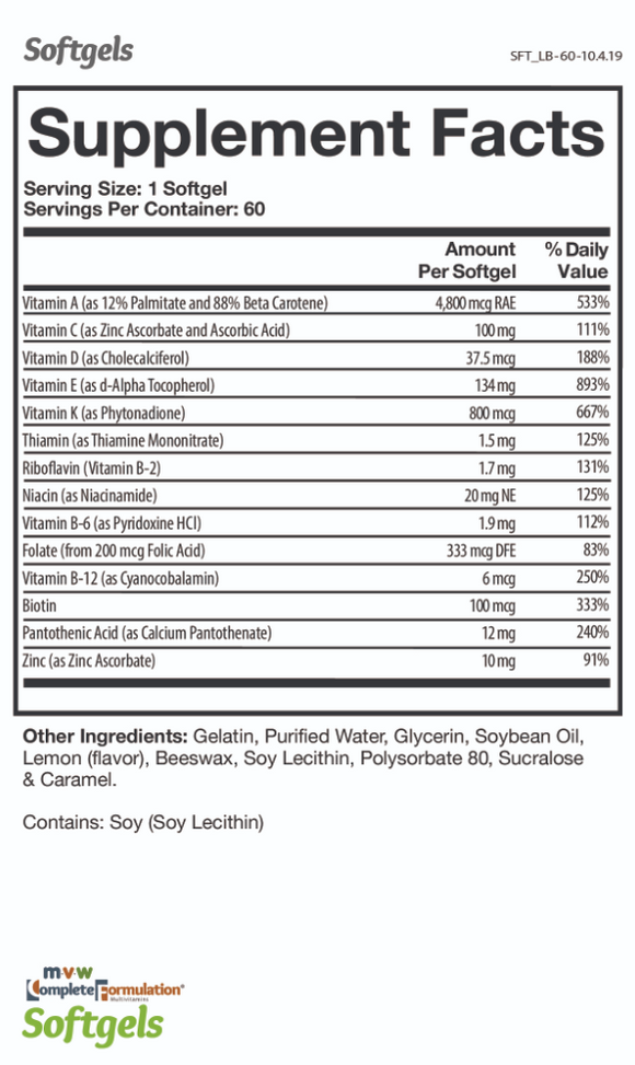 MVW Complete Formulation® Softgels - Multivitamin Supplement for CF MVW Complete Formulation® Softgels - Multivitamin Supplement for CF
